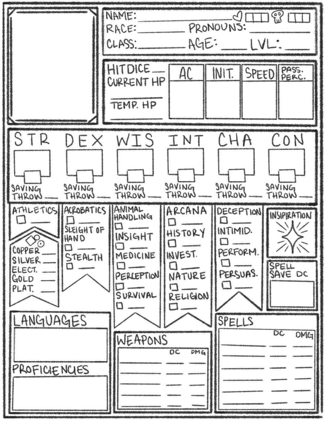 Themed Character Sheet - Etsy