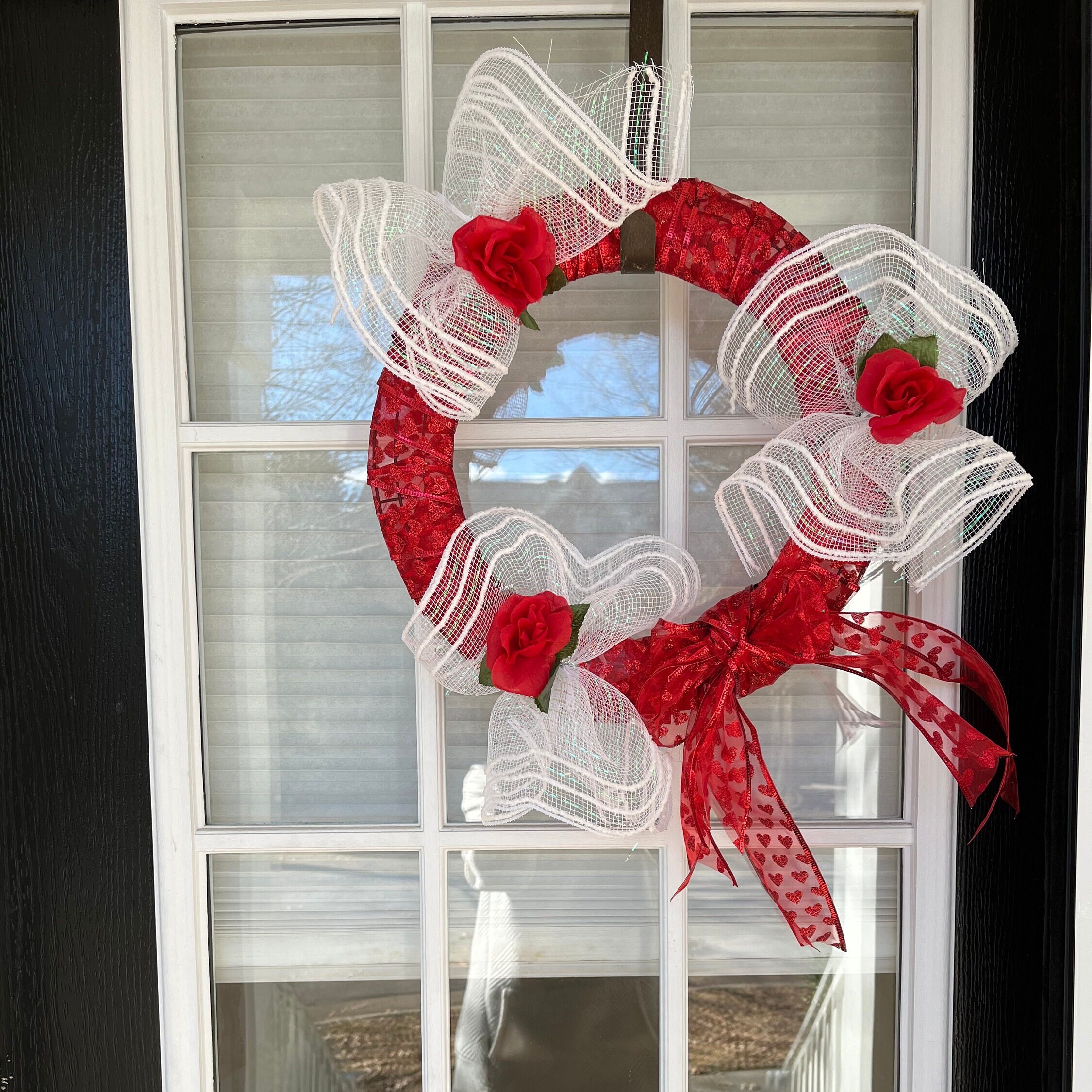 Red Ribbon Wreath, Front Door Wreath, Country Style Wreath, Circular ...