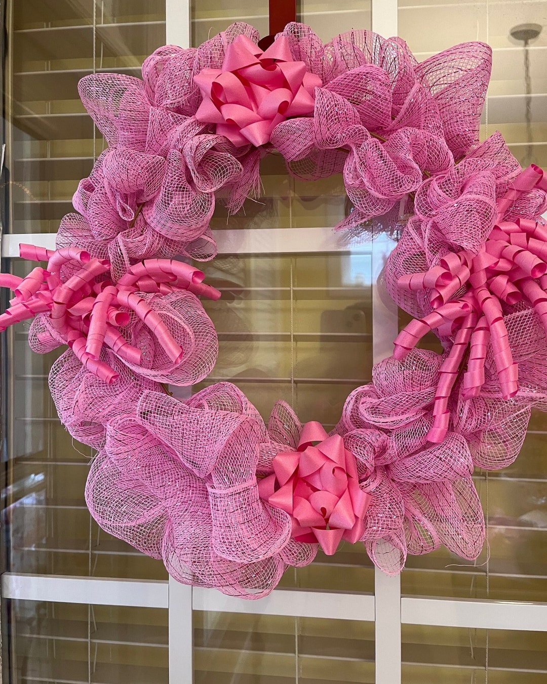 Pink Bowribbon Wreath, Wreath With Pink Bows, Front Door Wreath, Pink ...