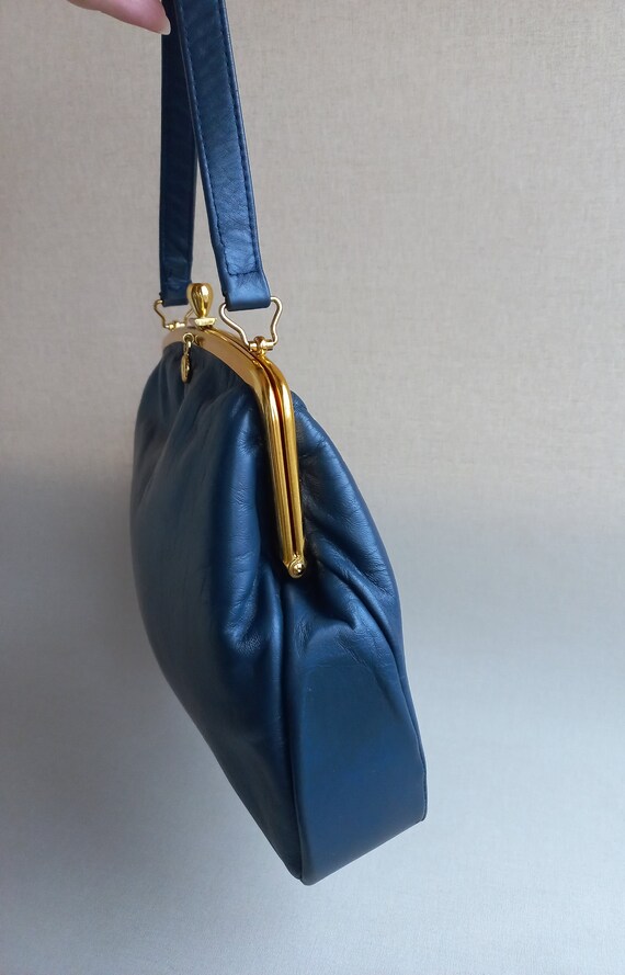 Vintage Classic Navy Blue Genuine Leather Handbag cir… - Gem