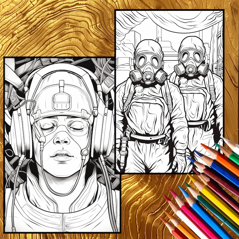 Dystopian Coloring Book - 59 Dark Designs, Digital Printable PDF, Sci ...
