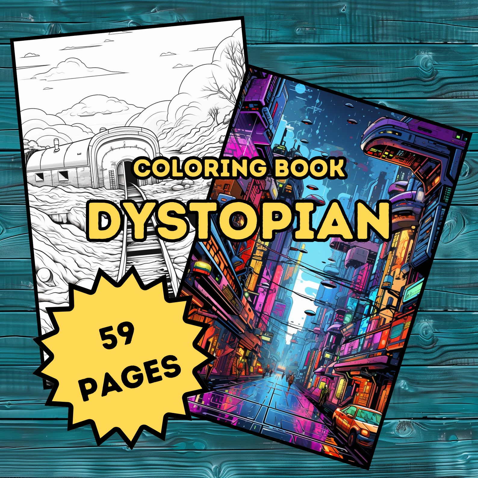 Dystopian Coloring Book - 59 Dark Designs, Digital Printable PDF, Sci ...