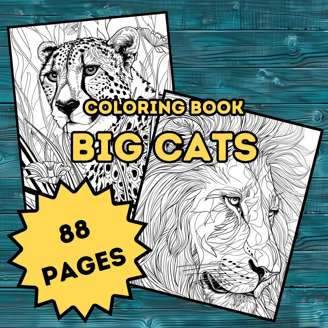 Big Cats Coloring Book - 88 Exquisite Designs, Digital Printable ...