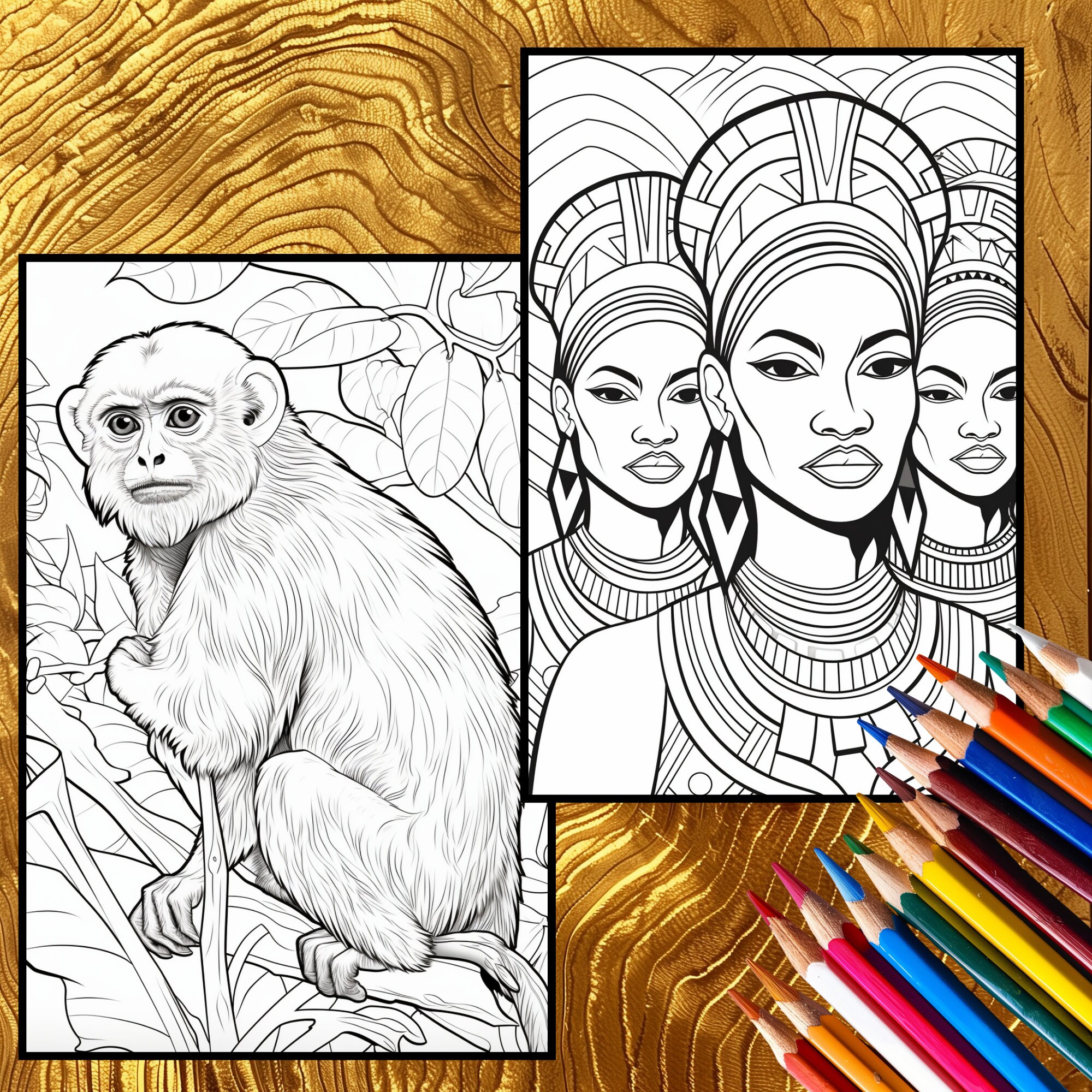 50 Africa Coloring Page Bundle - Adults and Kids Coloring Book ...