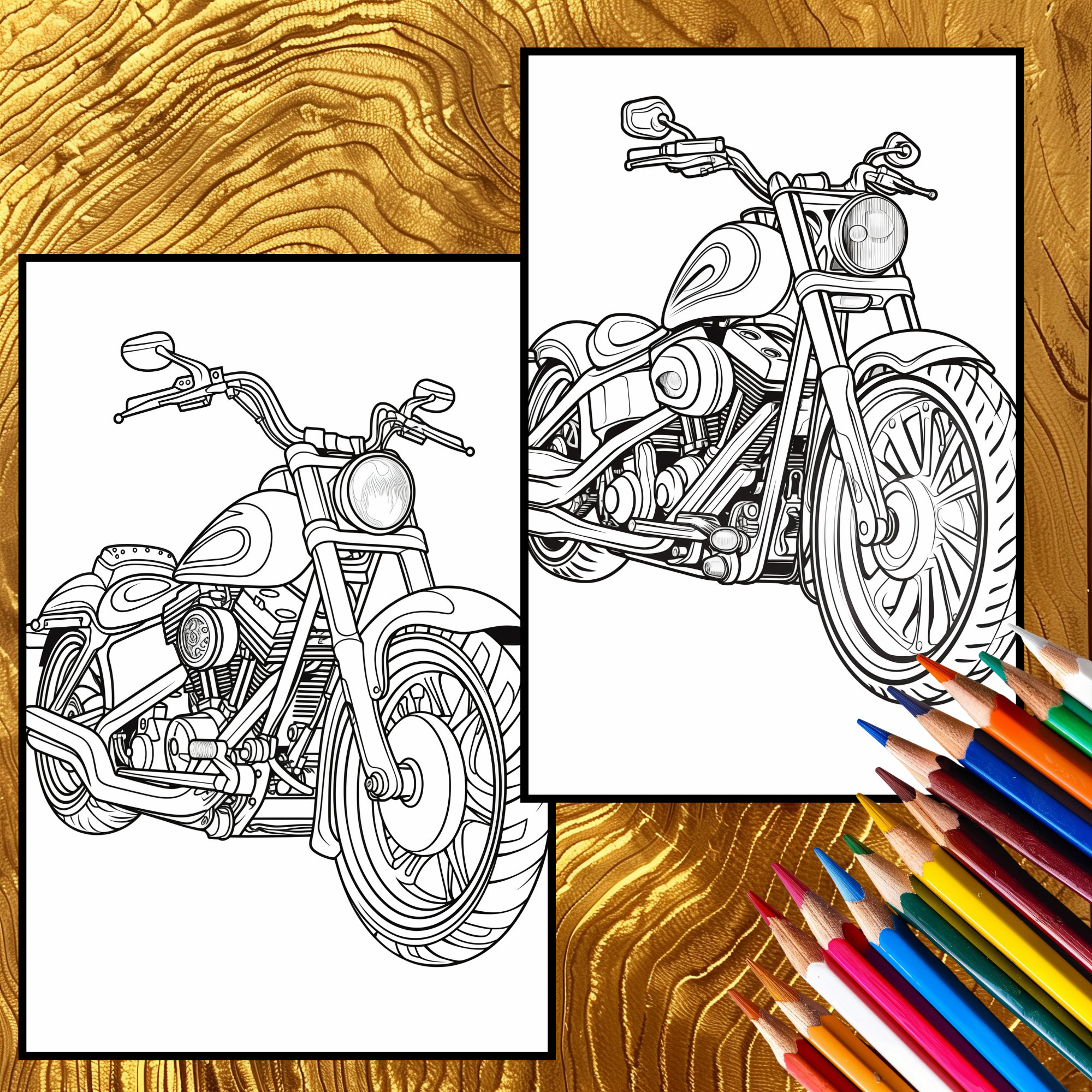 Chopper Motorcycle Coloring Book 41 Designs, Digital Printable PDF ...