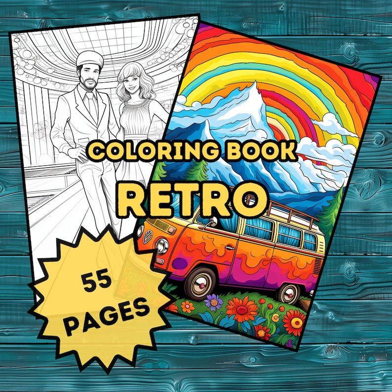Retro Coloring Book - 55 Vintage Designs, Adult Coloring Pages, Digital ...