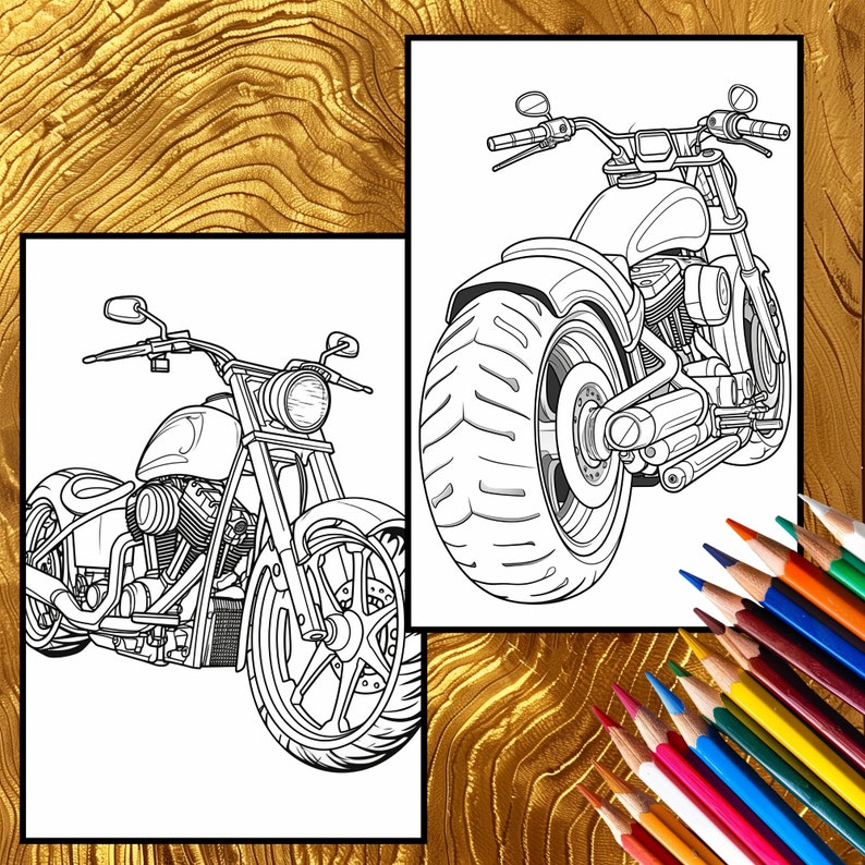 Chopper Motorcycle Coloring Book - 41 Designs, Digital Printable PDF ...