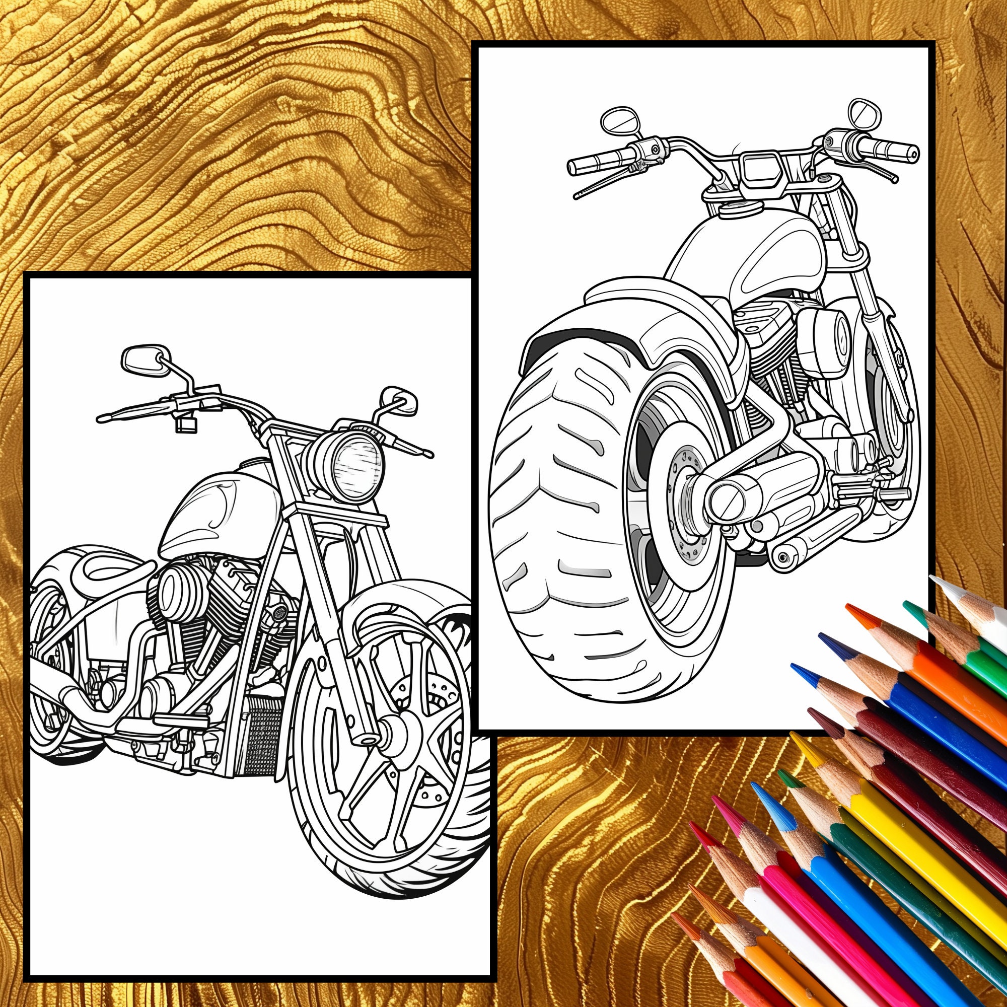 Chopper Motorcycle Coloring Book 41 Designs, Digital Printable PDF ...