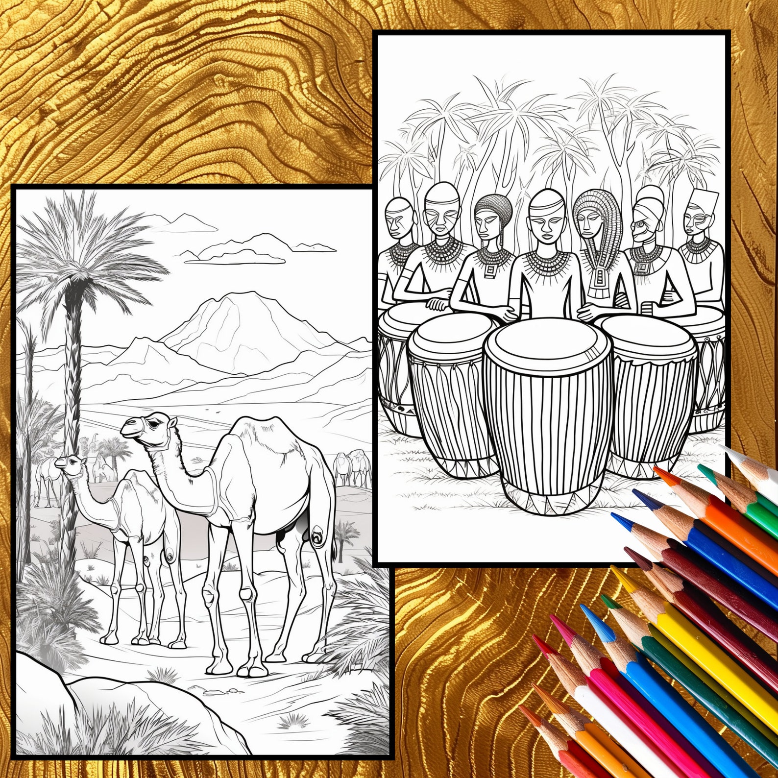 50 Africa Coloring Page Bundle - Adults and Kids Coloring Book ...