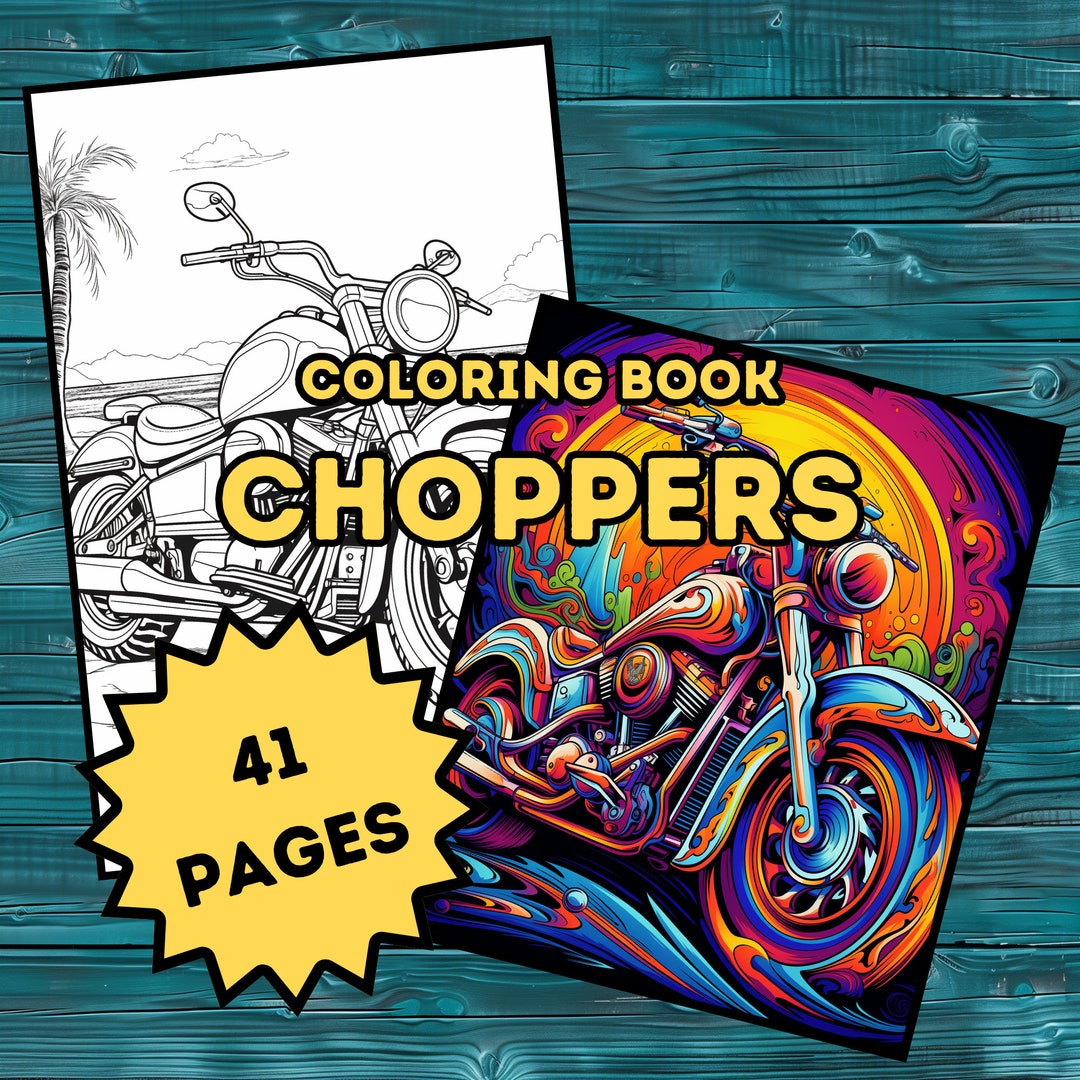 Chopper Motorcycle Coloring Book 41 Designs, Digital Printable PDF ...