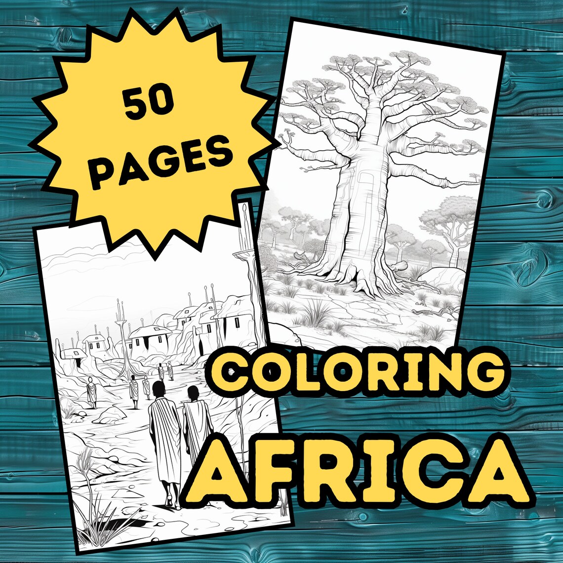 50 Africa Coloring Page Bundle - Adults and Kids Coloring Book ...