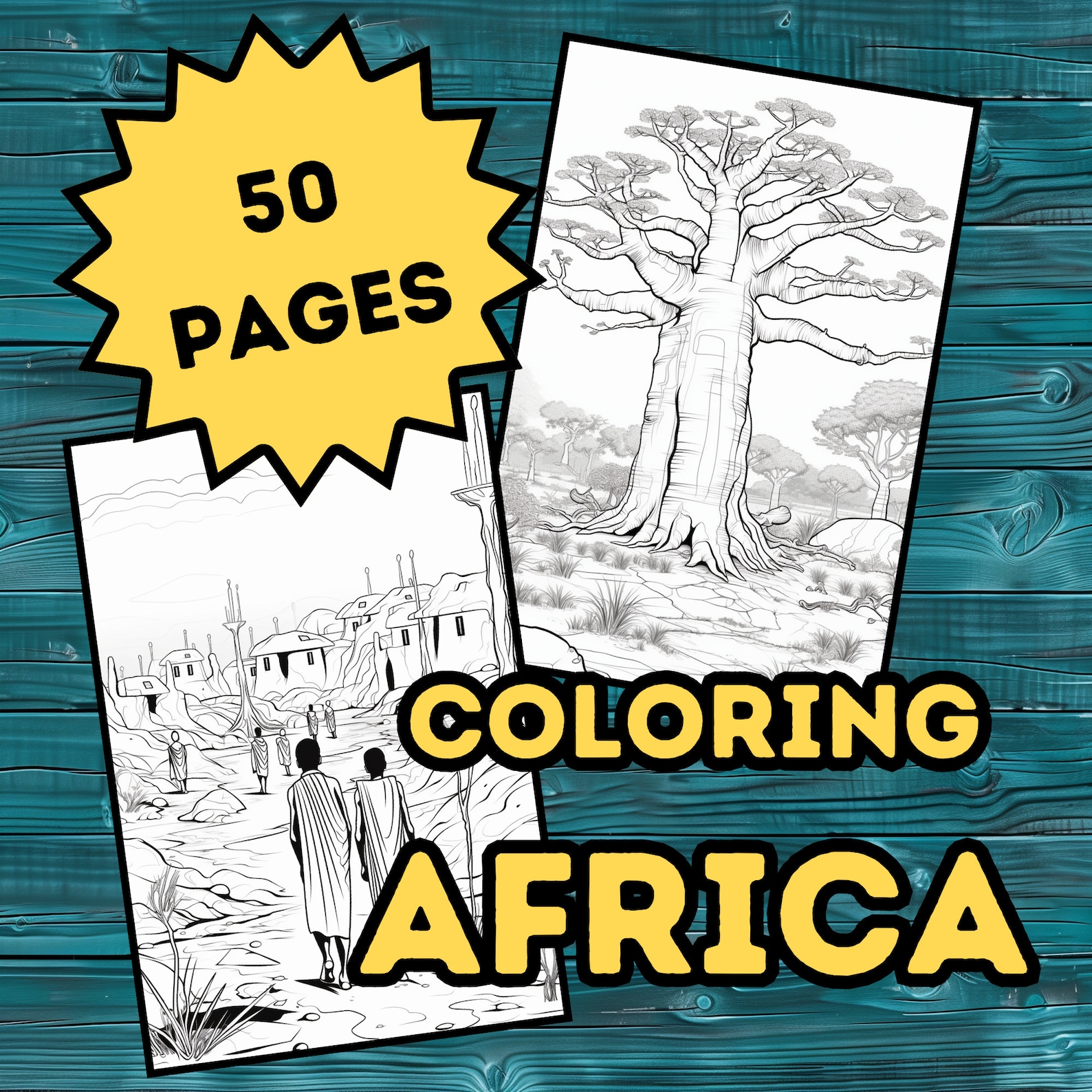 50 Africa Coloring Page Bundle - Adults and Kids Coloring Book ...