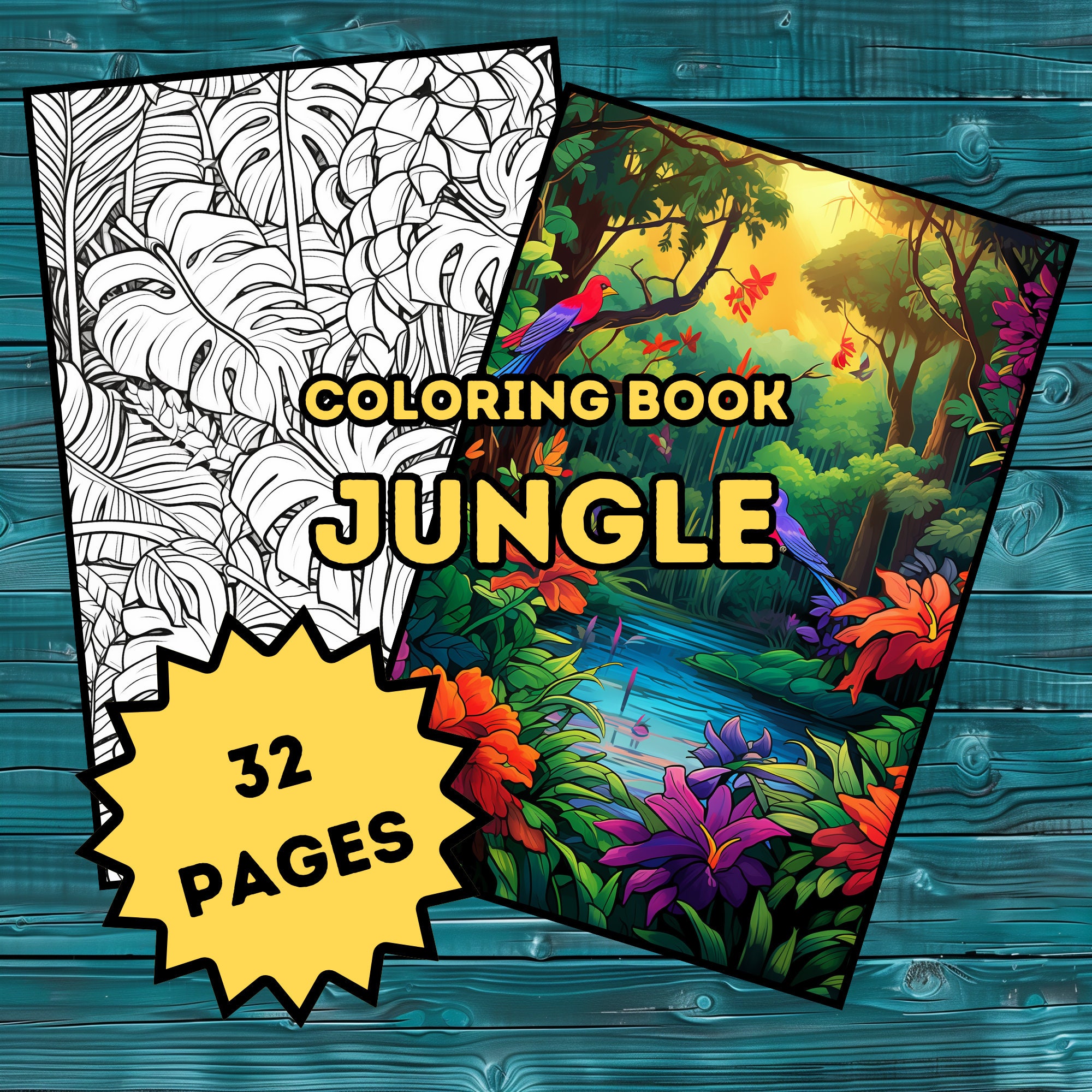 Jungle Adventures Coloring Book 32 Exotic Designs, Digital Printable ...