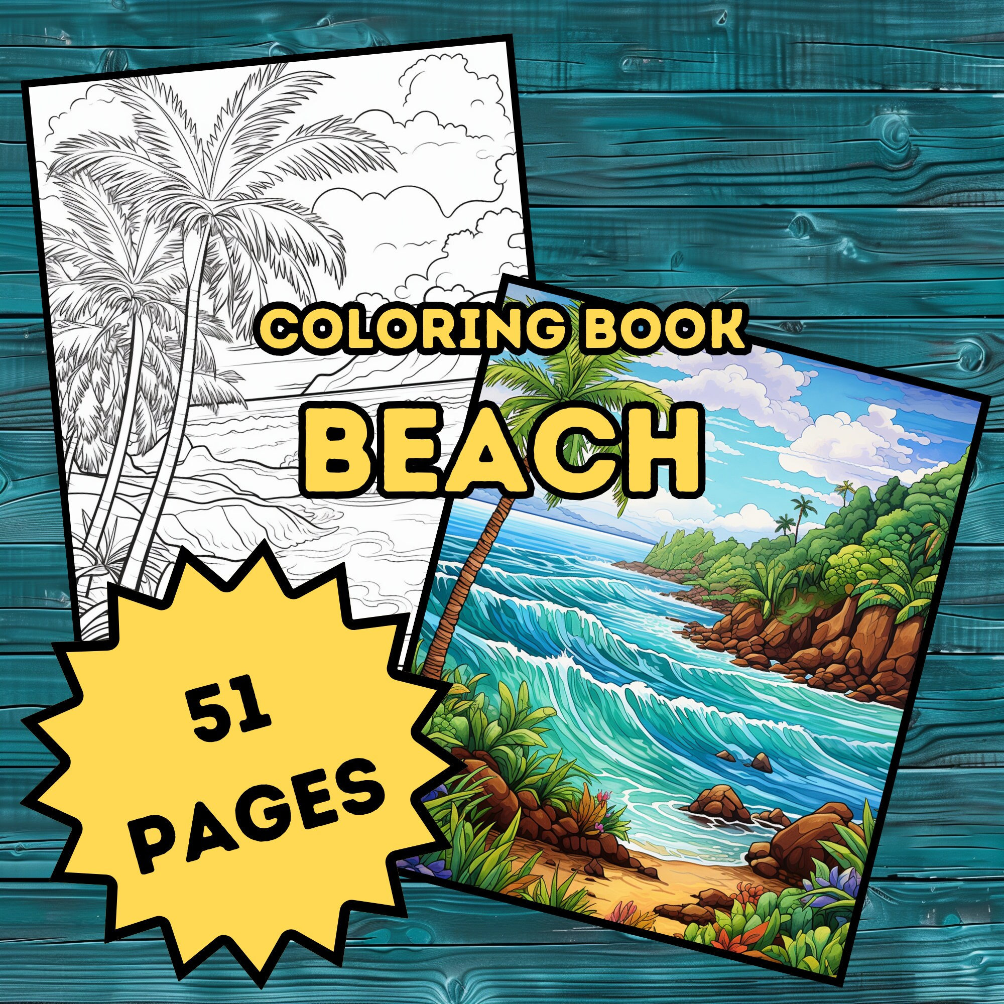 Beach Bliss Coloring Book - 51 Sunny Designs, Digital Printable PDF ...