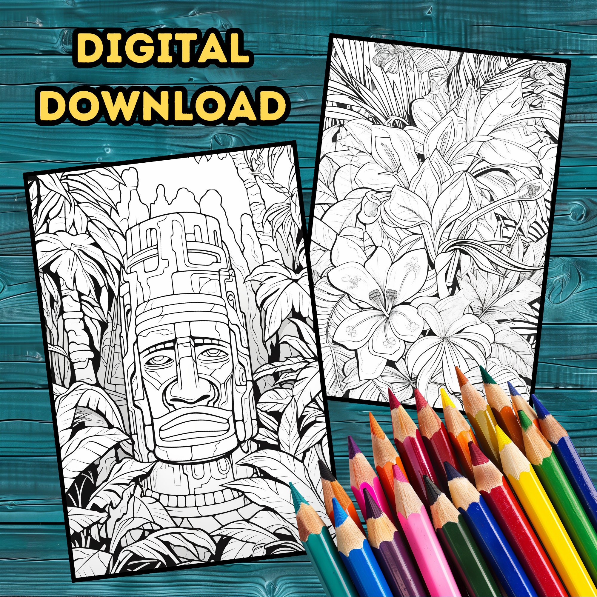 Jungle Adventures Coloring Book 32 Exotic Designs, Digital Printable ...