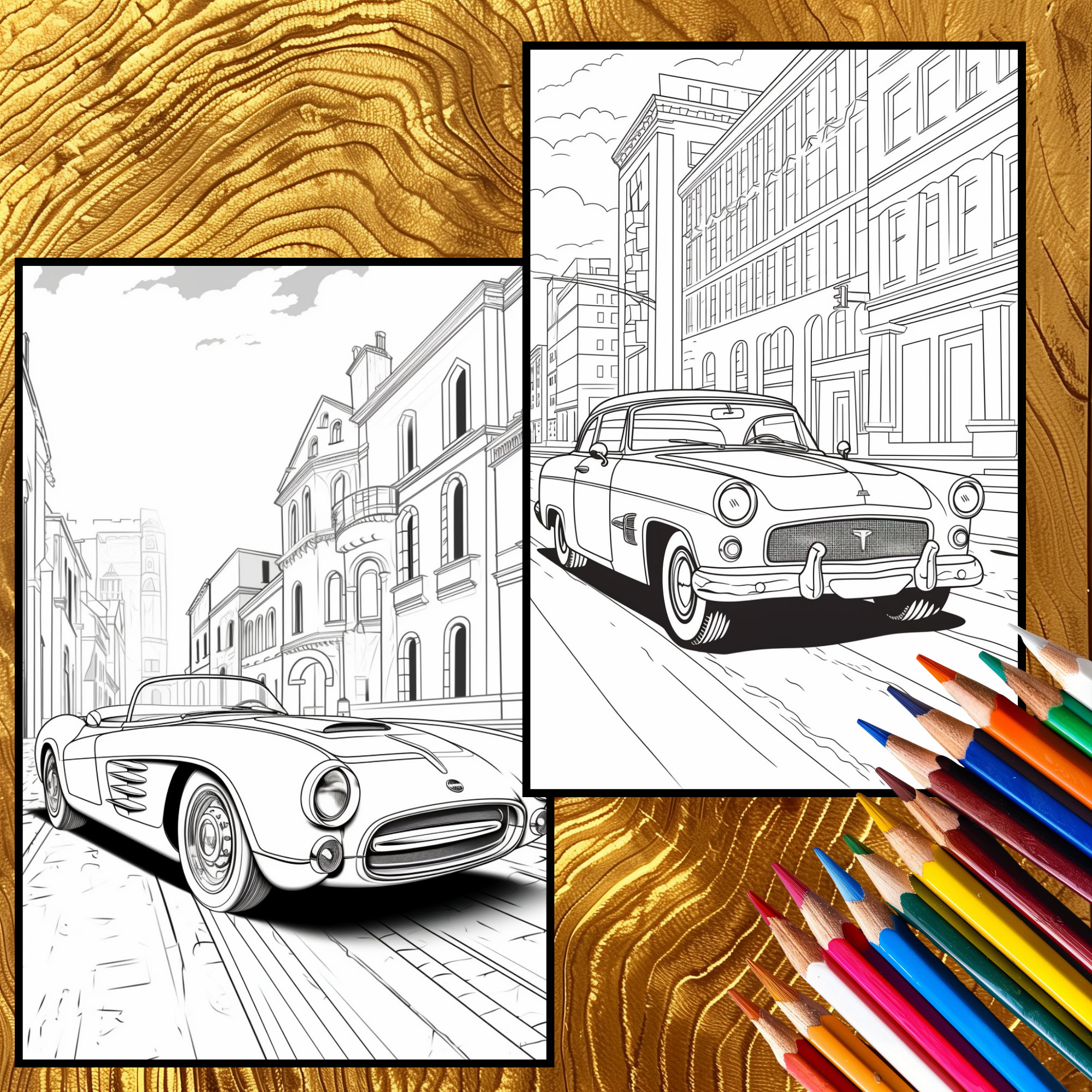 47 Vintage Cars Coloring Book - Classic Cars Adult Coloring Book, Retro ...