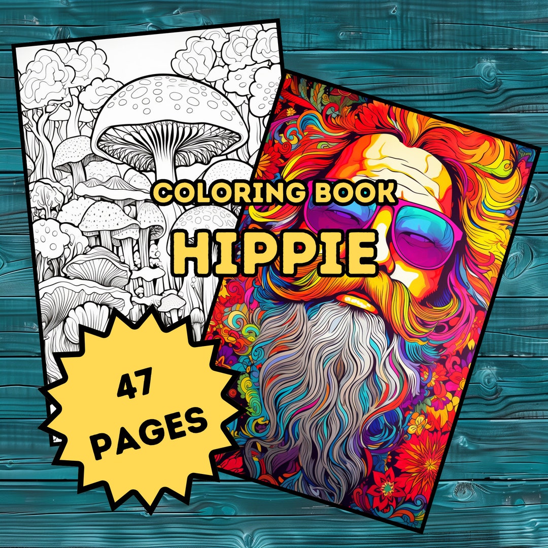 Hippie Coloring Book - 47 Groovy Designs, Digital Printable PDF, Travel ...