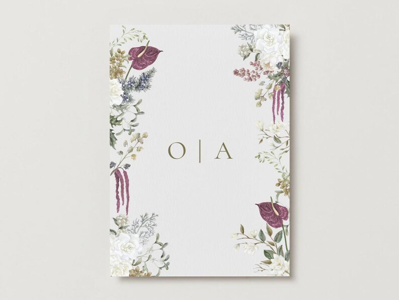 Olive & Plum Wedding Invitation Canva Template | Romantic Olive Green ...