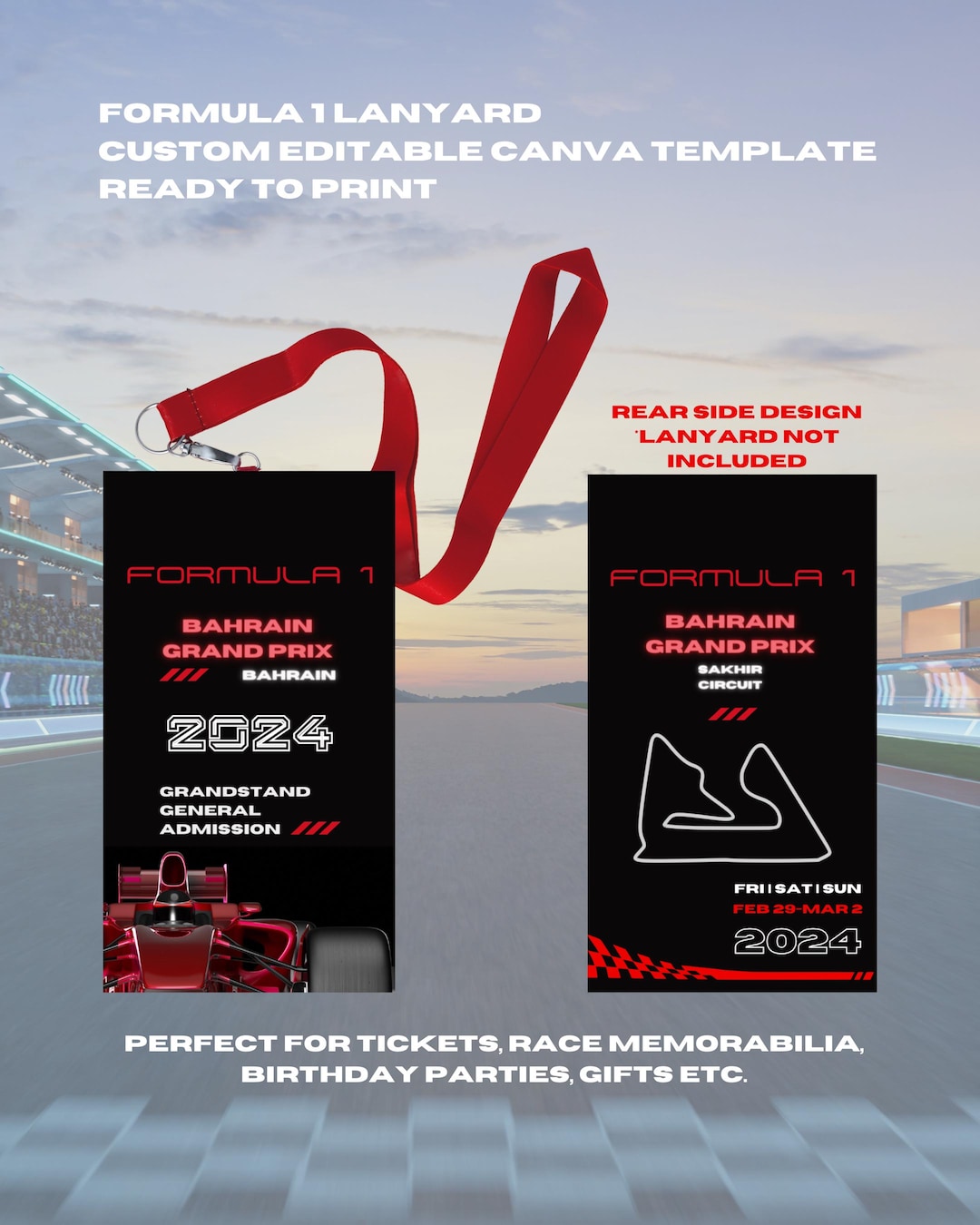 Formula 1 Ticket Lanyard Template: Custom Grand Prix F1 Pass Memorabilia or Invite Design (canva ...