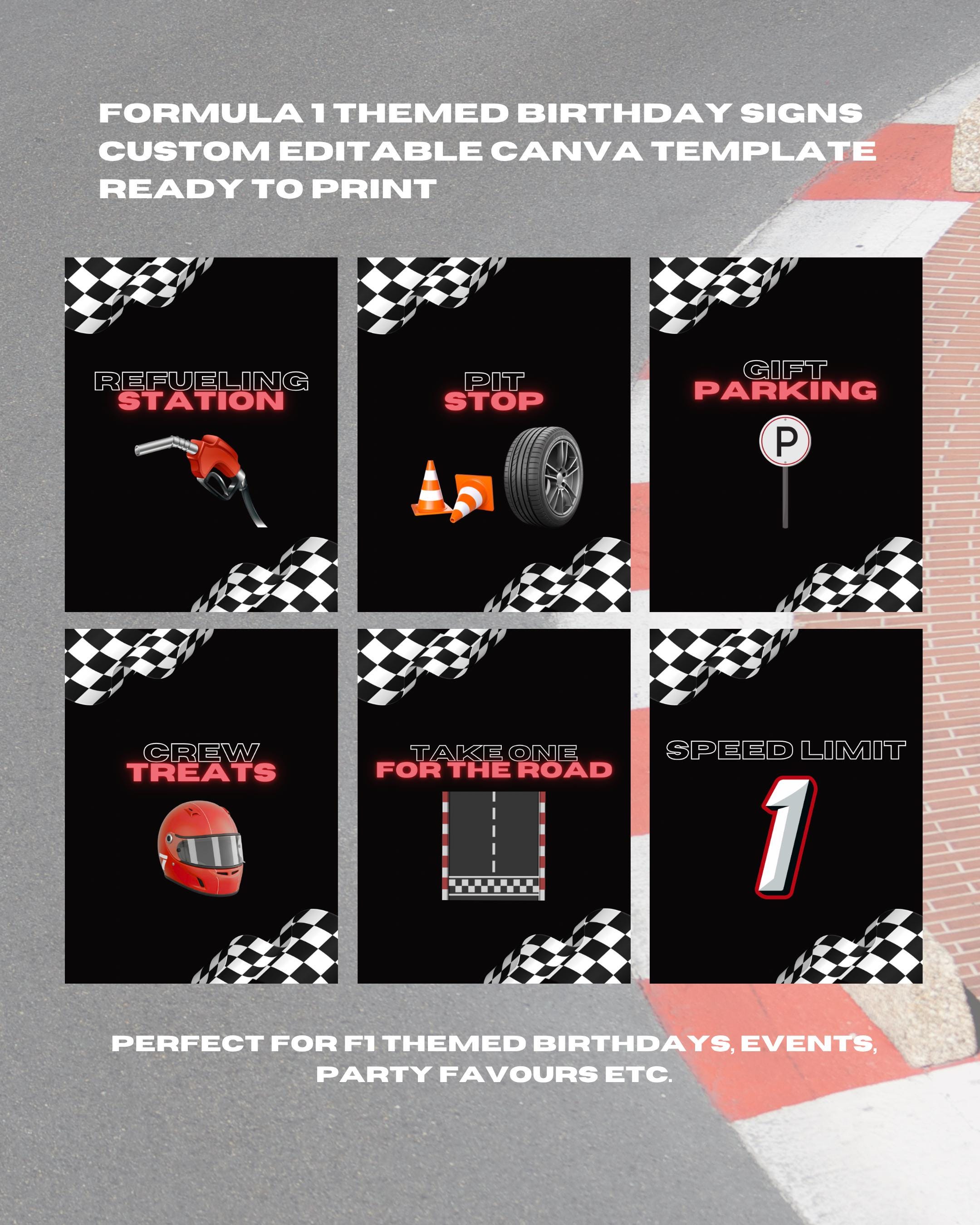 Formula 1 Themed Party Signs | Racing Themed Birthday Signs | Fast One ...