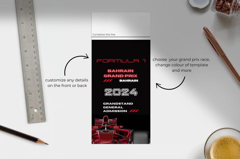 Printable Formula 1 Ticket Lanyard Style Template Personalized F1 Themed Invite Race Ticket ...