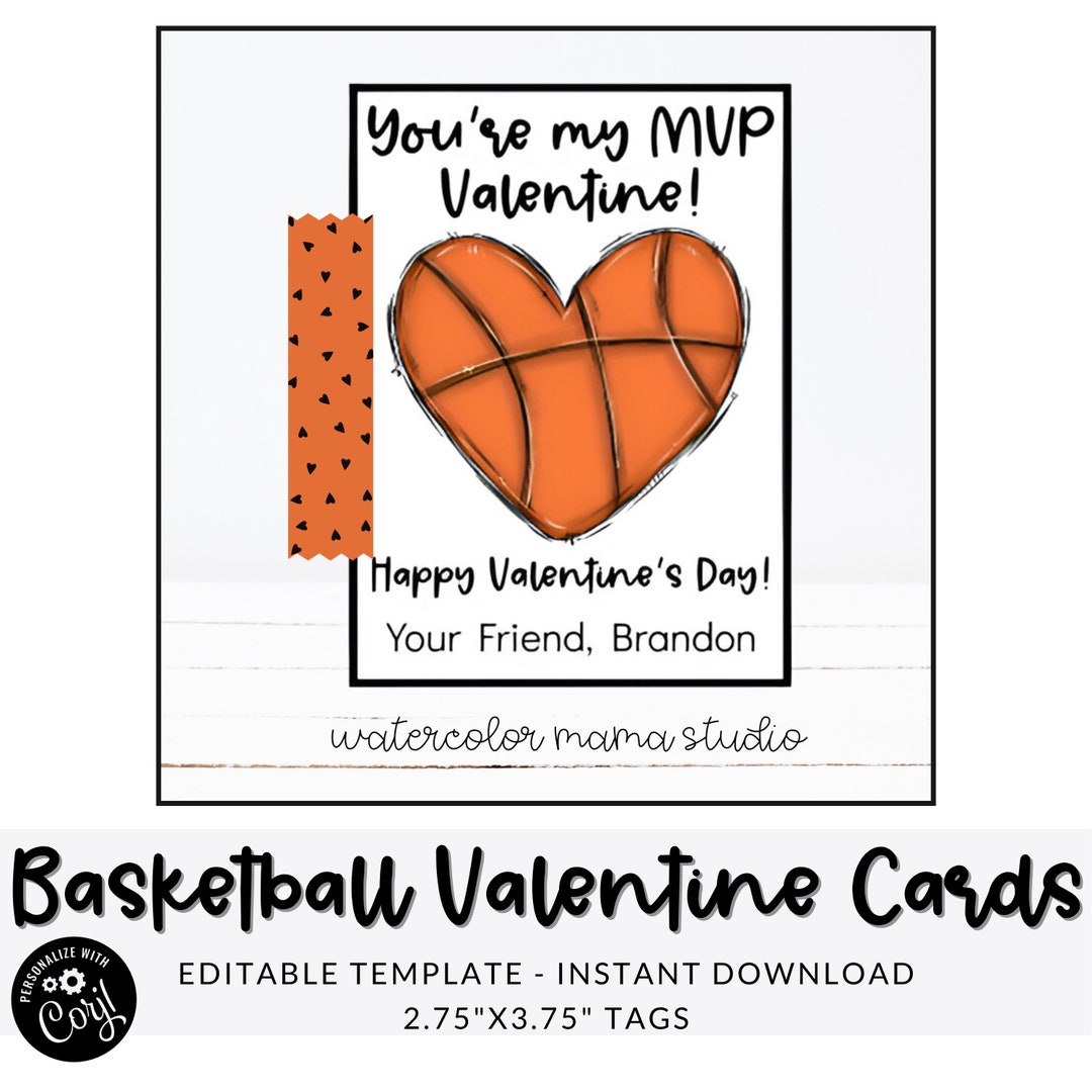 Basketball Valentine Card for Kids Valentine Tag DIY Valentine Card ...