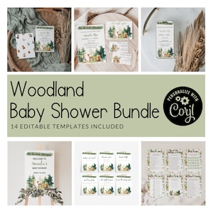 Woodland Baby Shower Bundle Editable Woodland Animal Set DIY Woodland ...