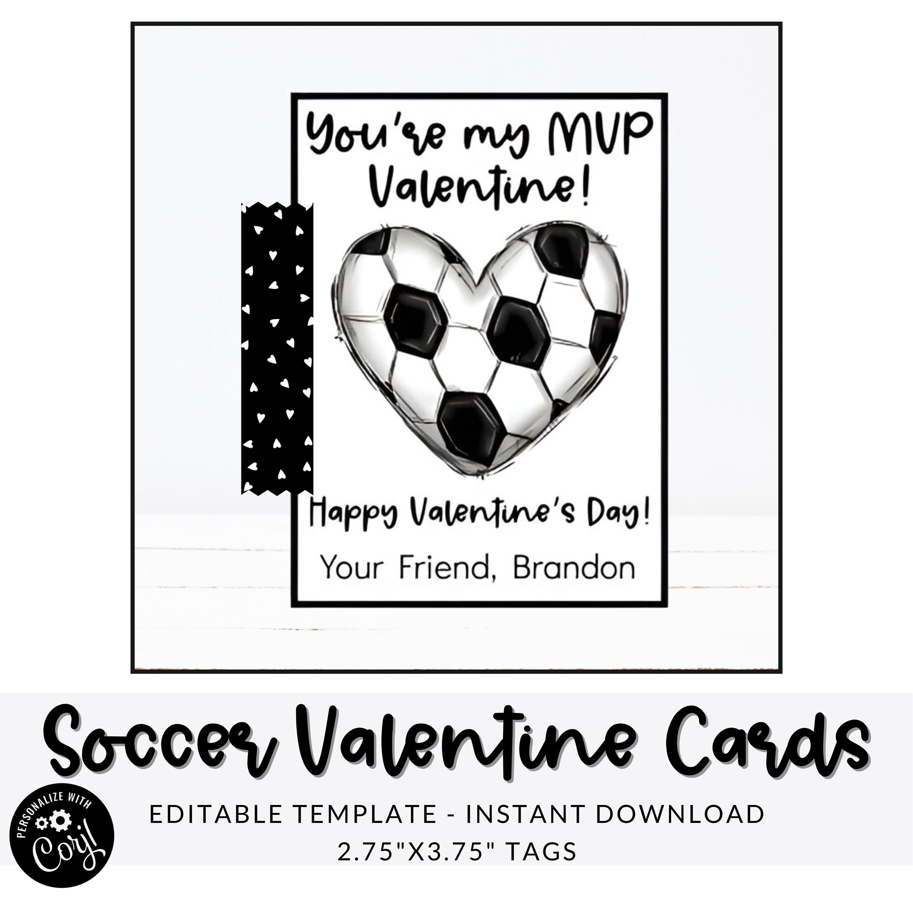 Soccer Valentine Card for Kids Valentine Tag DIY Valentine Card ...