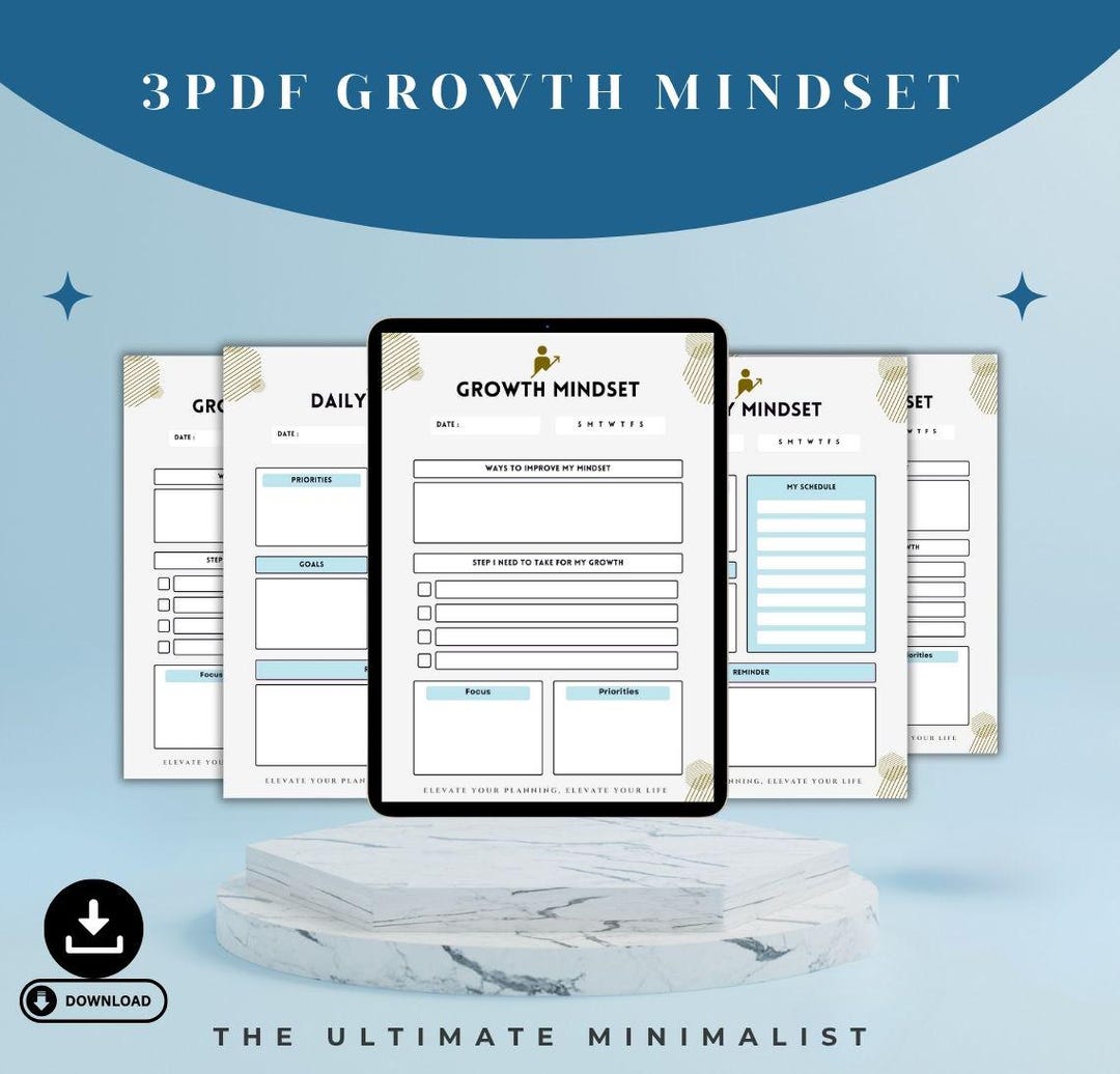 Premium Growth Mindset Planner PDF | 3 Page Positivity & Reflection ...