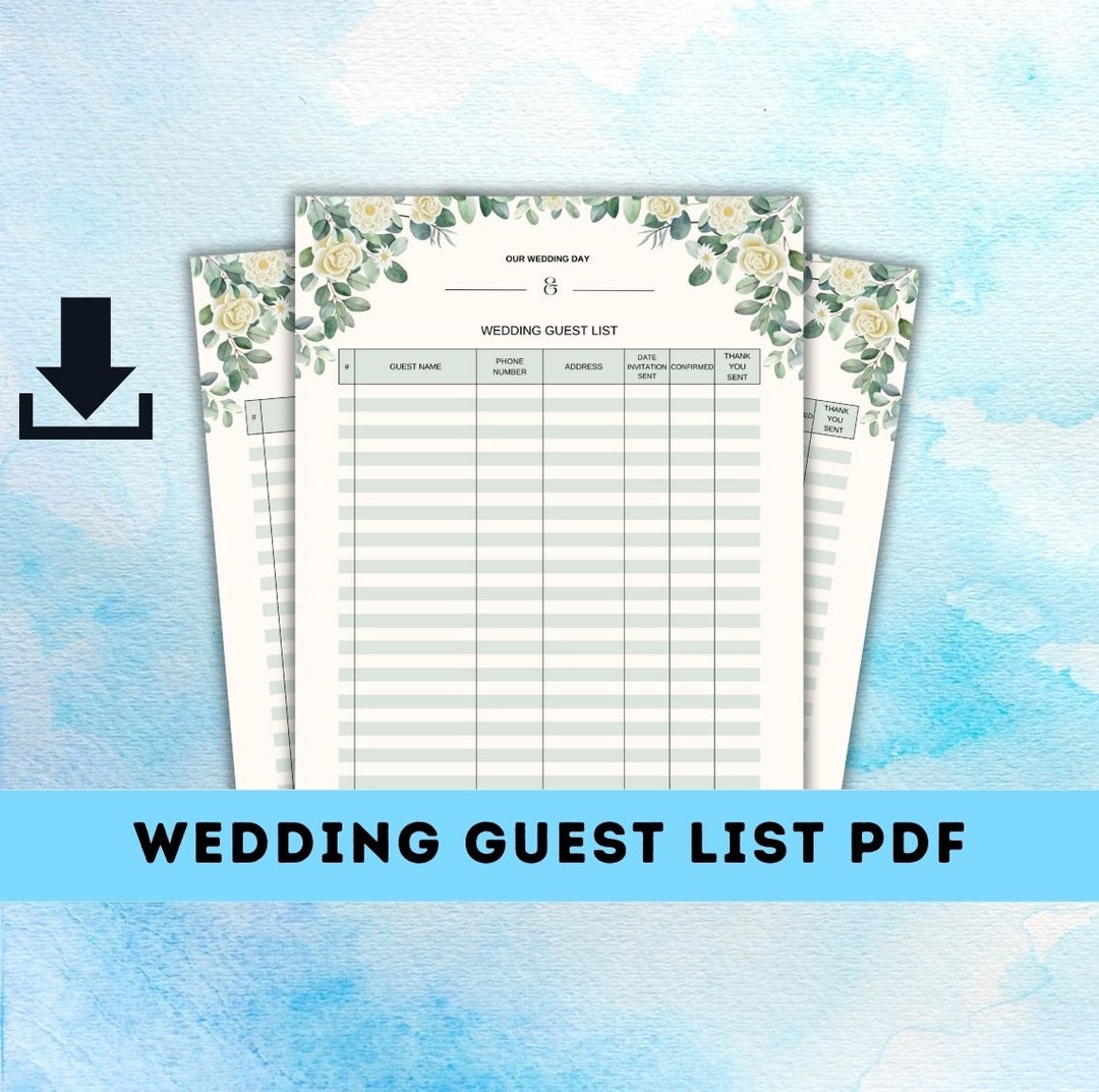 Wedding Guest List PDF, Printable Planner (digital Download) - Etsy UK