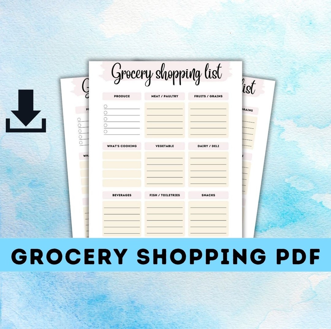 Grocery Shopping List PDF, Printable Planner (digital Download) - Etsy