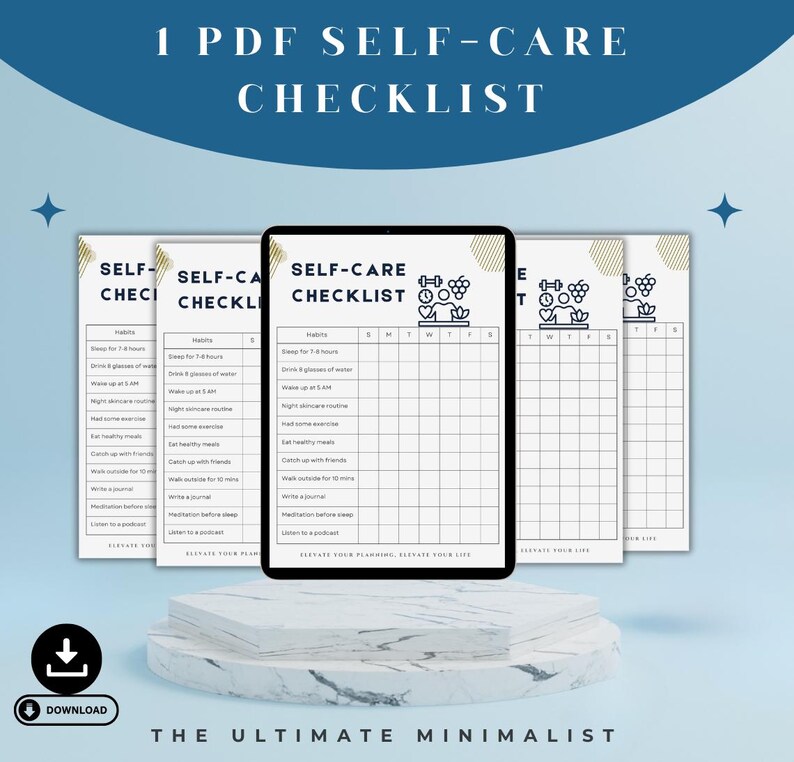 Self-care Checklist PDF: Daily Wellness Habit Tracker, Digital Mental ...