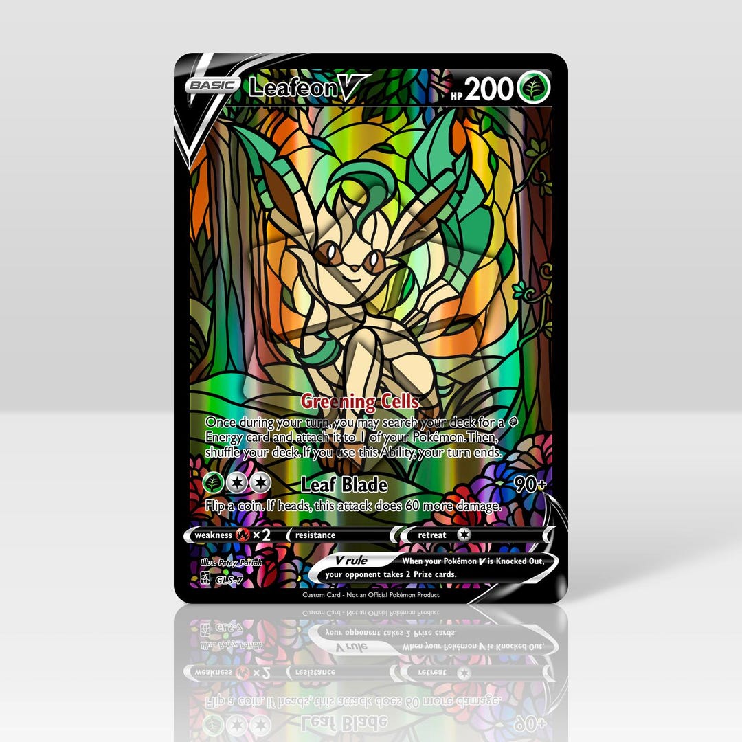 Leafeon V - Stained Glass - Custom Holographic & Textured Card - Etsy
