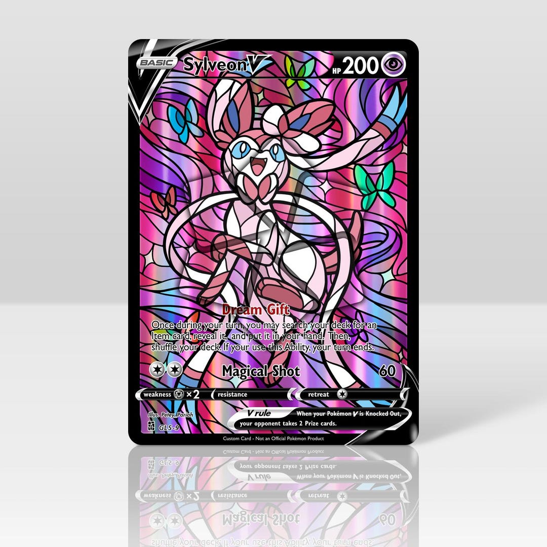 Sylveon V - Stained Glass - Custom Holographic & Textured Card - Etsy