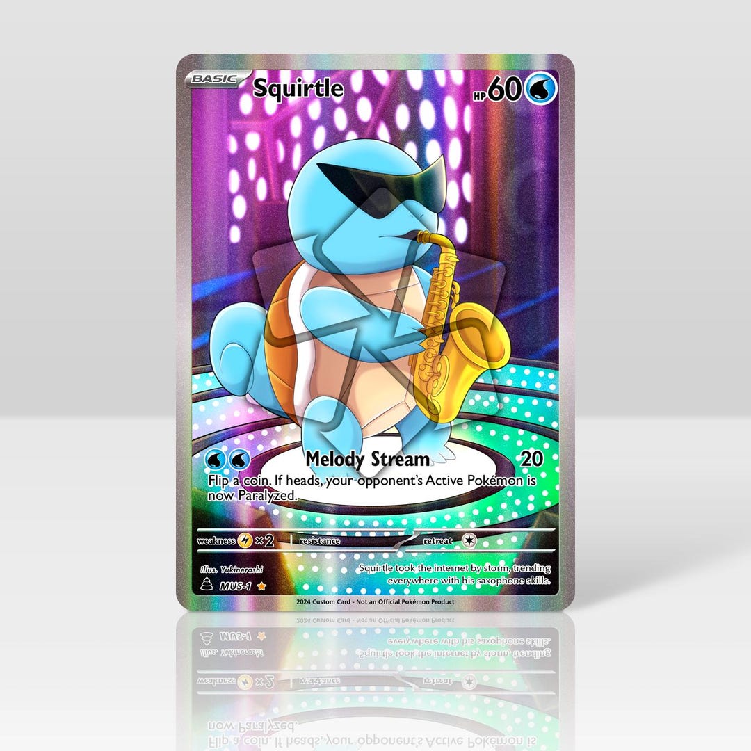 Saxophone Squirtle - Custom Holographic & Textured Card - Etsy
