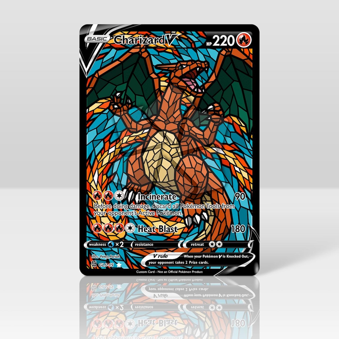 Charizard V - Stained Glass - Custom Holographic & Textured Card - Etsy