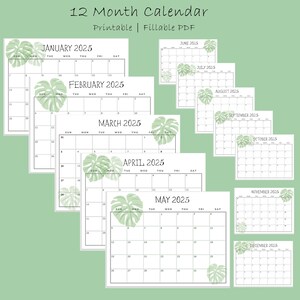 2025 Calendar | Monstera | Printable & Fillable PDF | Instant Download ...