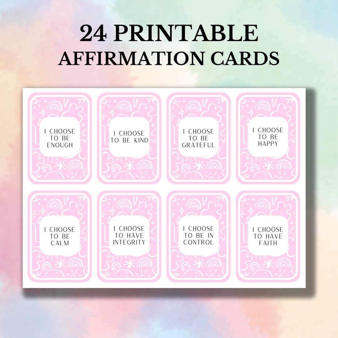 24 Small Digital Printable i Choose Pink Affirmation Cards, Digital ...