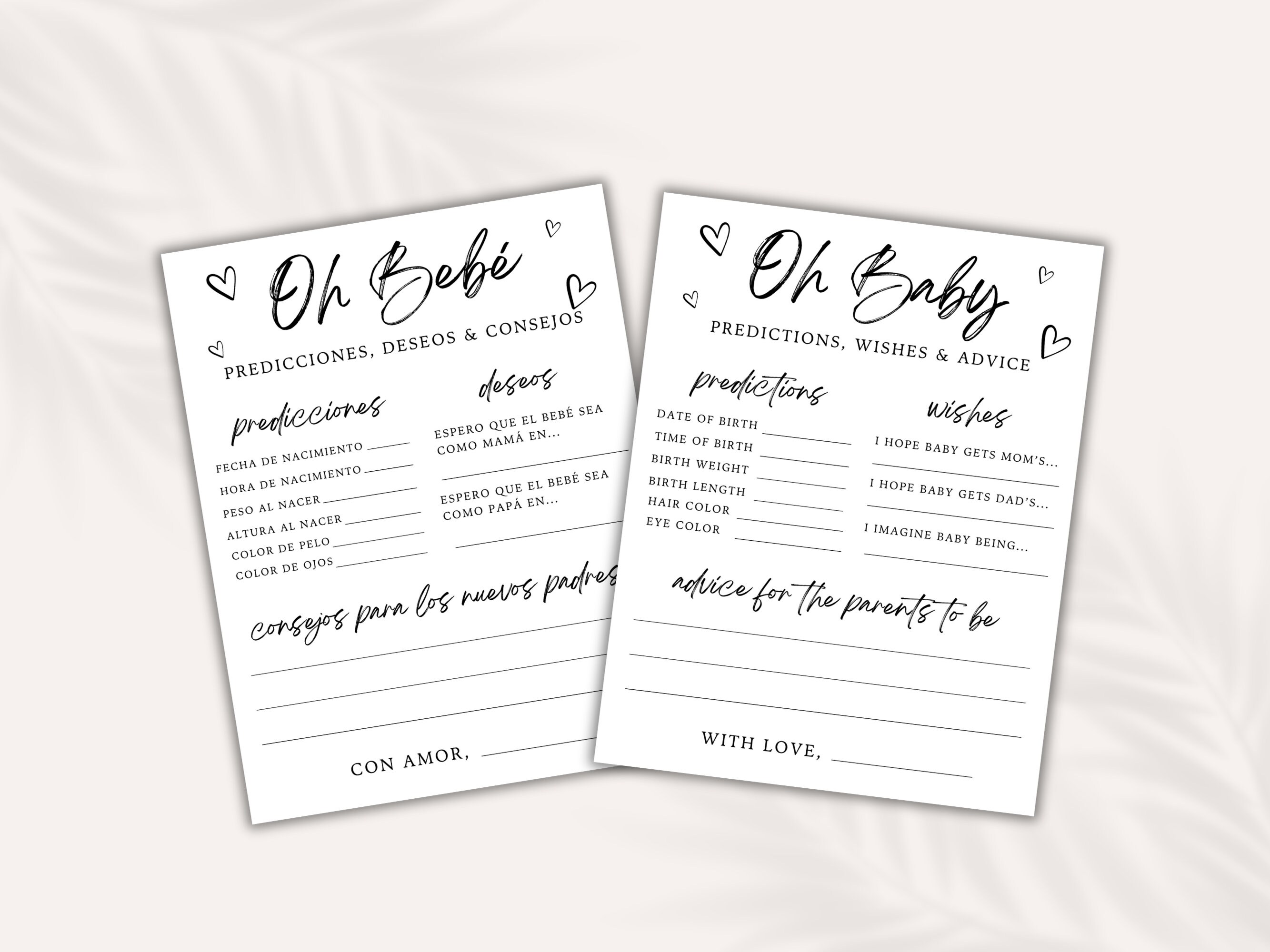 English & Spanish Baby Predictions Advice Keepsake, Printable Download ...