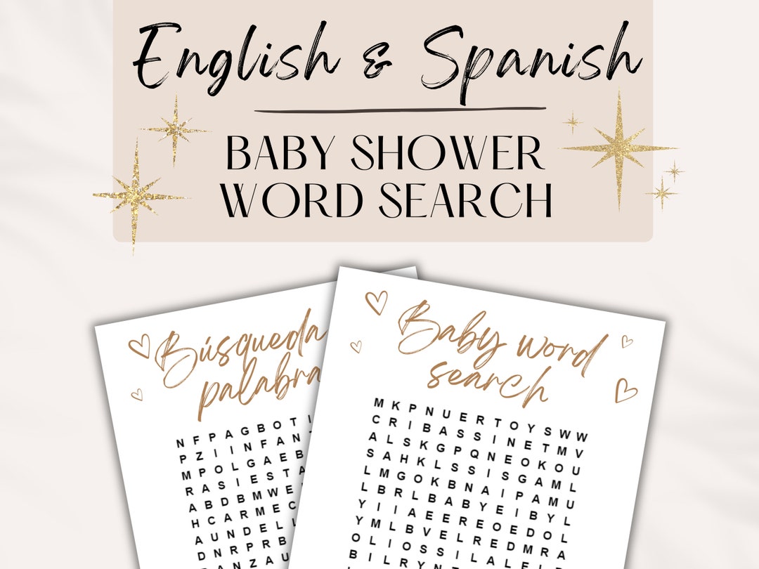 English & Spanish Baby Word Search, Gold or Black Minimalist, Printable ...