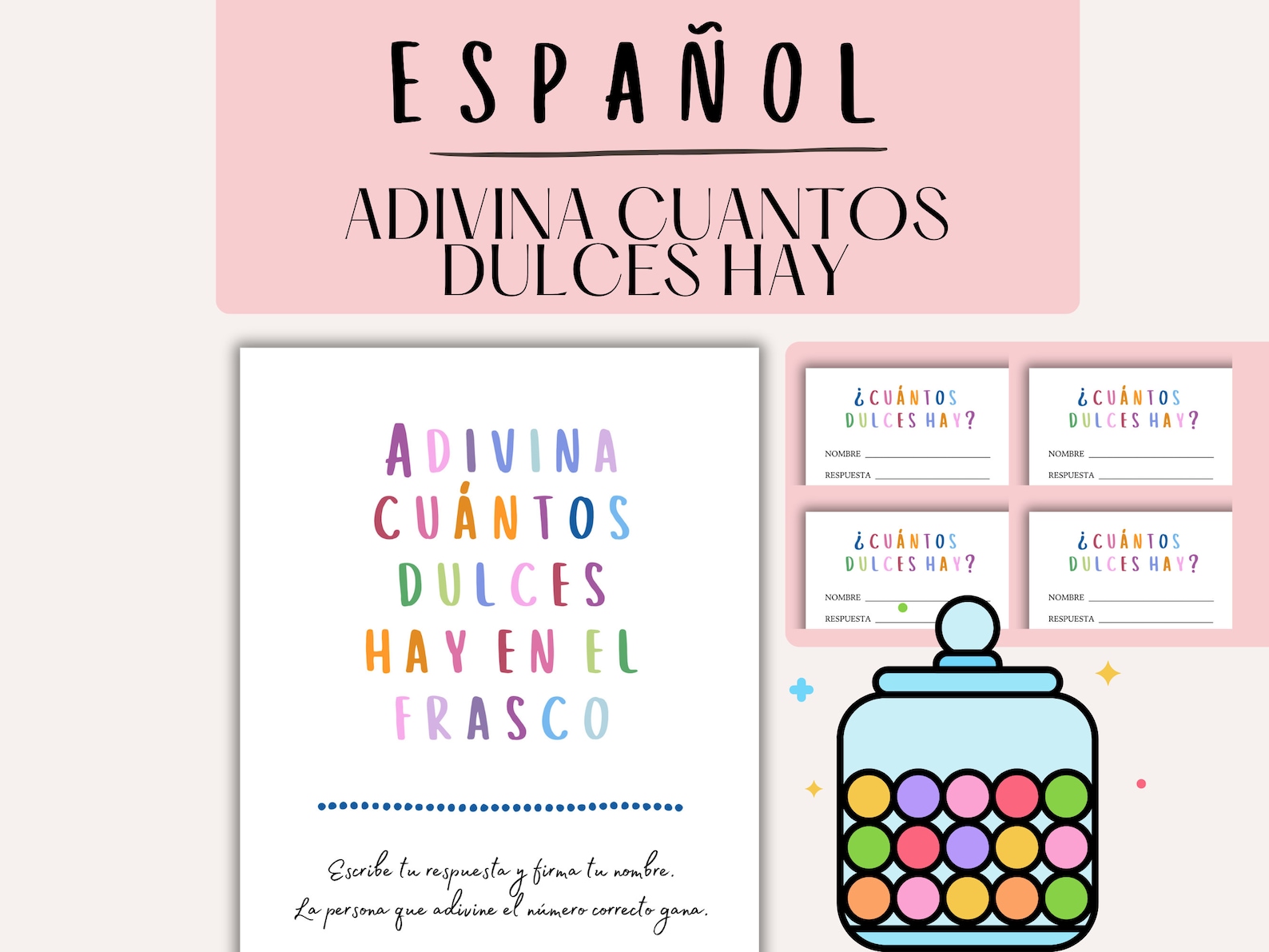 Spanish, Guess How Many Candies in the Jar, Game in Spanish - Etsy