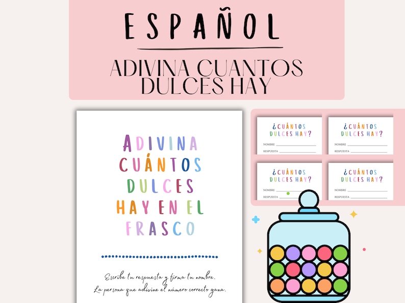 Spanish, Guess How Many Candies in the Jar, Game in Spanish - Etsy