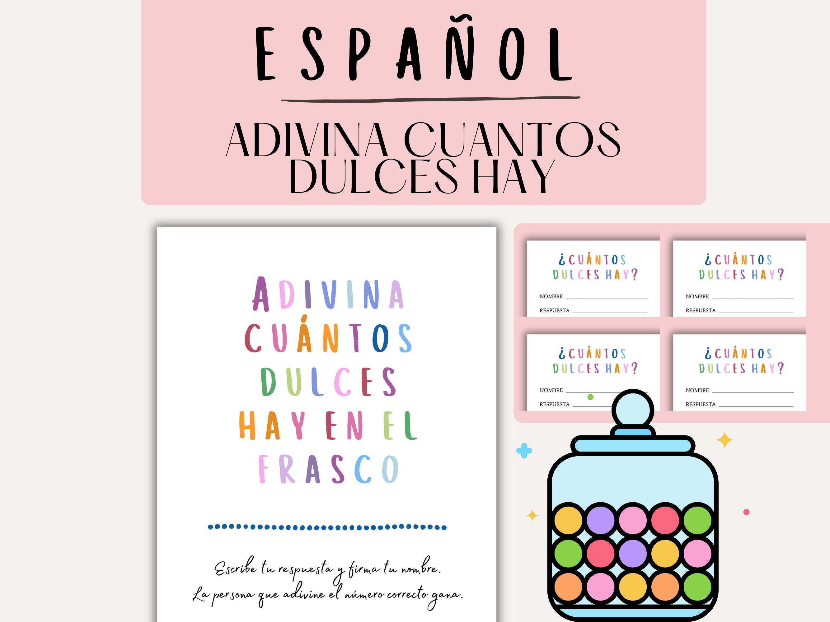 Spanish, Guess How Many Candies in the Jar, Game in Spanish - Etsy