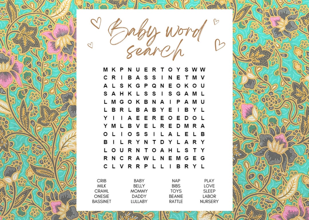 Baby Word Search Printable Game, Gold or Black Minimalist Design ...