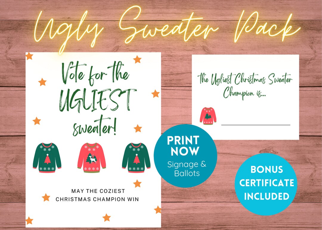 Ugly Sweater Party Pack Printable Christmas Game Sign Voting Ballots ...