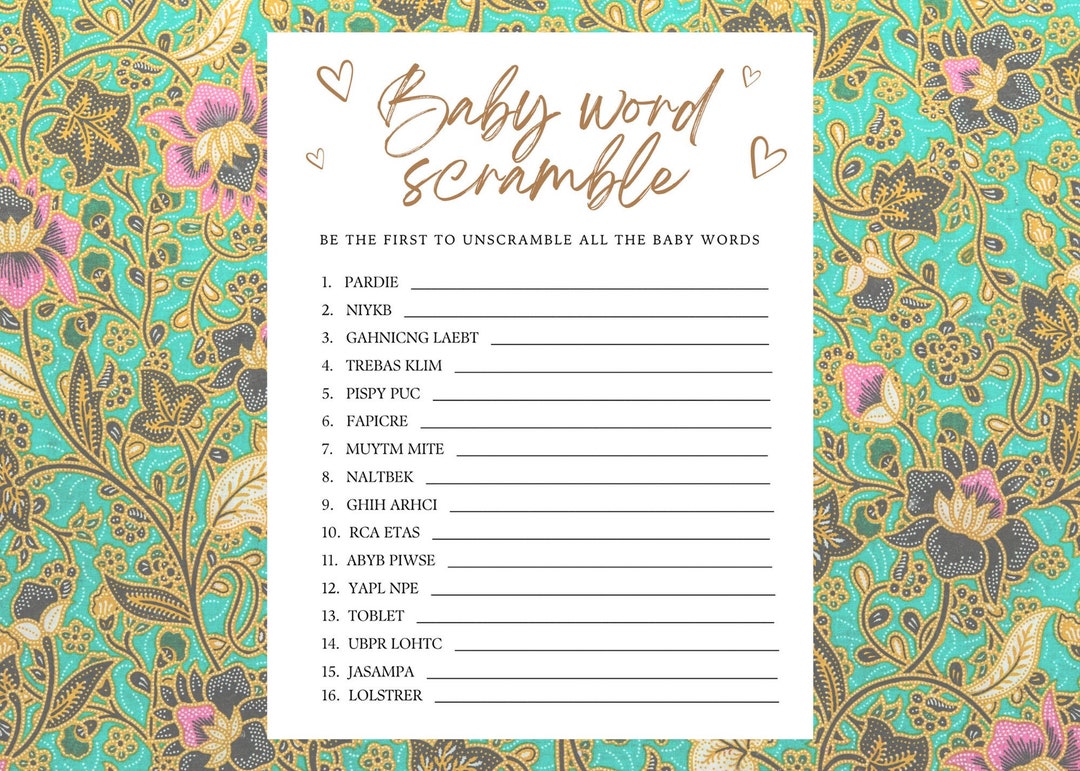 Baby Word Scramble Printable Game, Gold or Black Minimalist Design ...