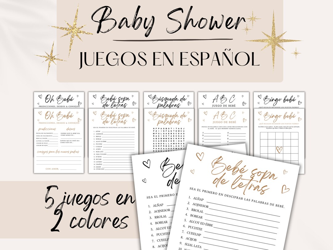 Spanish "baby Shower Game" Bundle, Gold or Minimalist Black, Gender ...