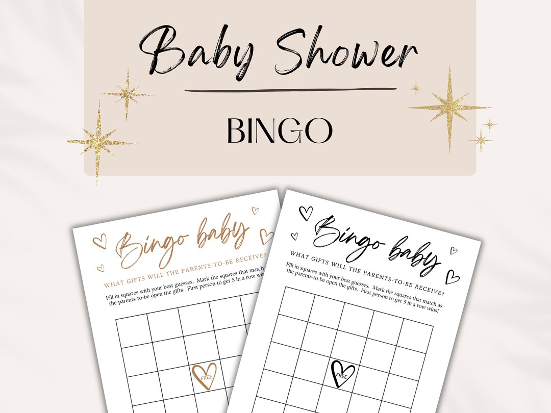 Baby Bingo Printable Game, Gold or Black Minimalist Design, Elevated ...
