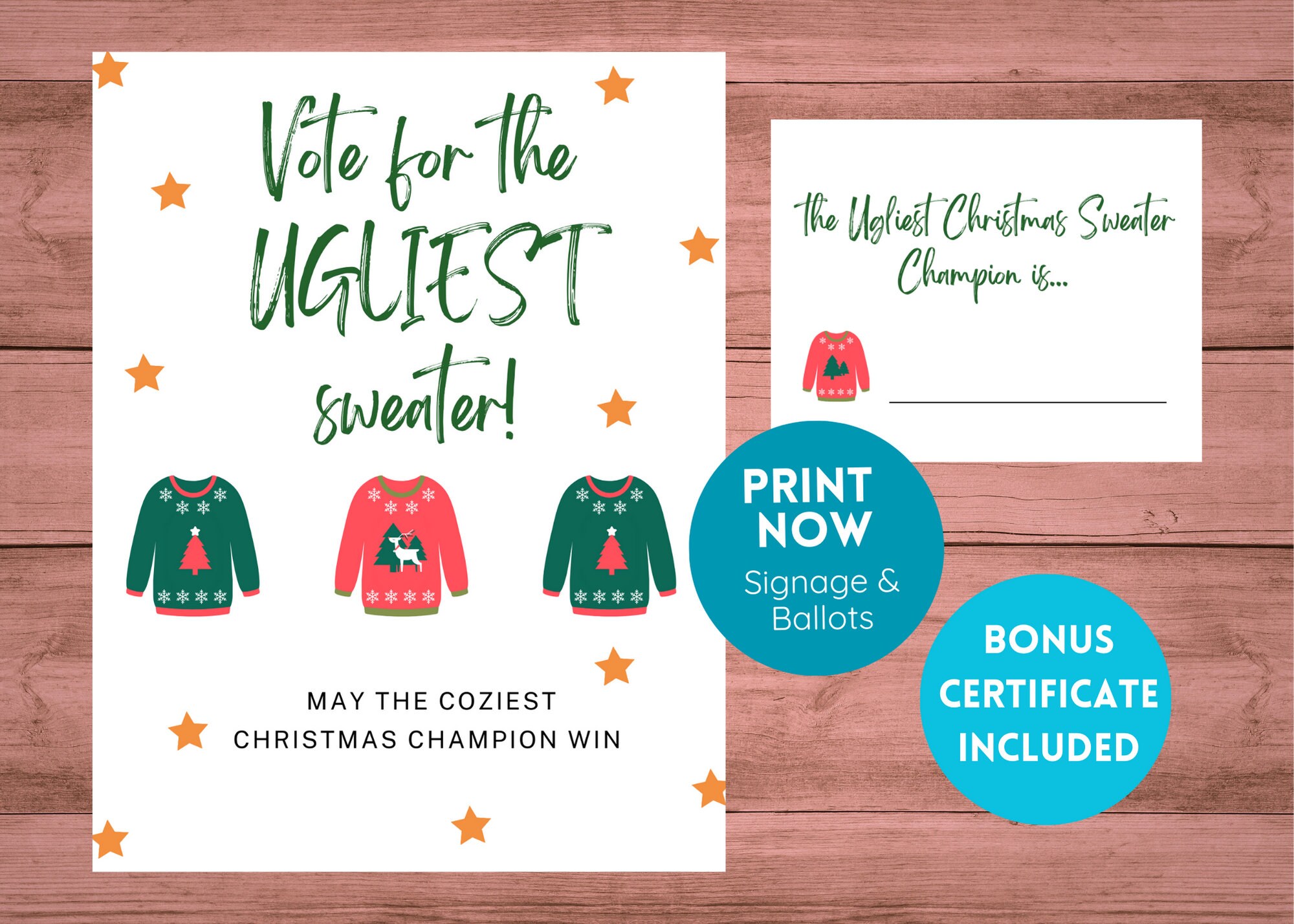 Ugly Sweater Party Pack Printable Christmas Game Sign Voting Ballots ...
