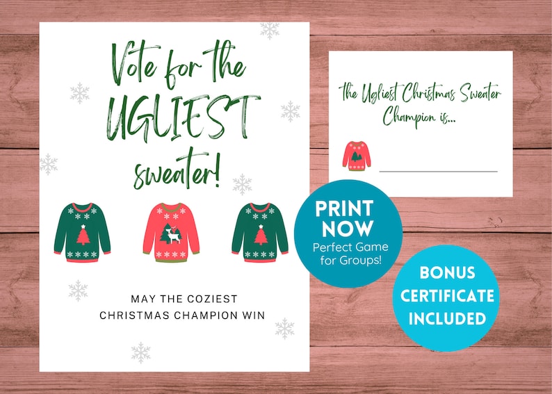 Ugly Sweater Party Pack Printable Christmas Game Sign Voting Ballots ...
